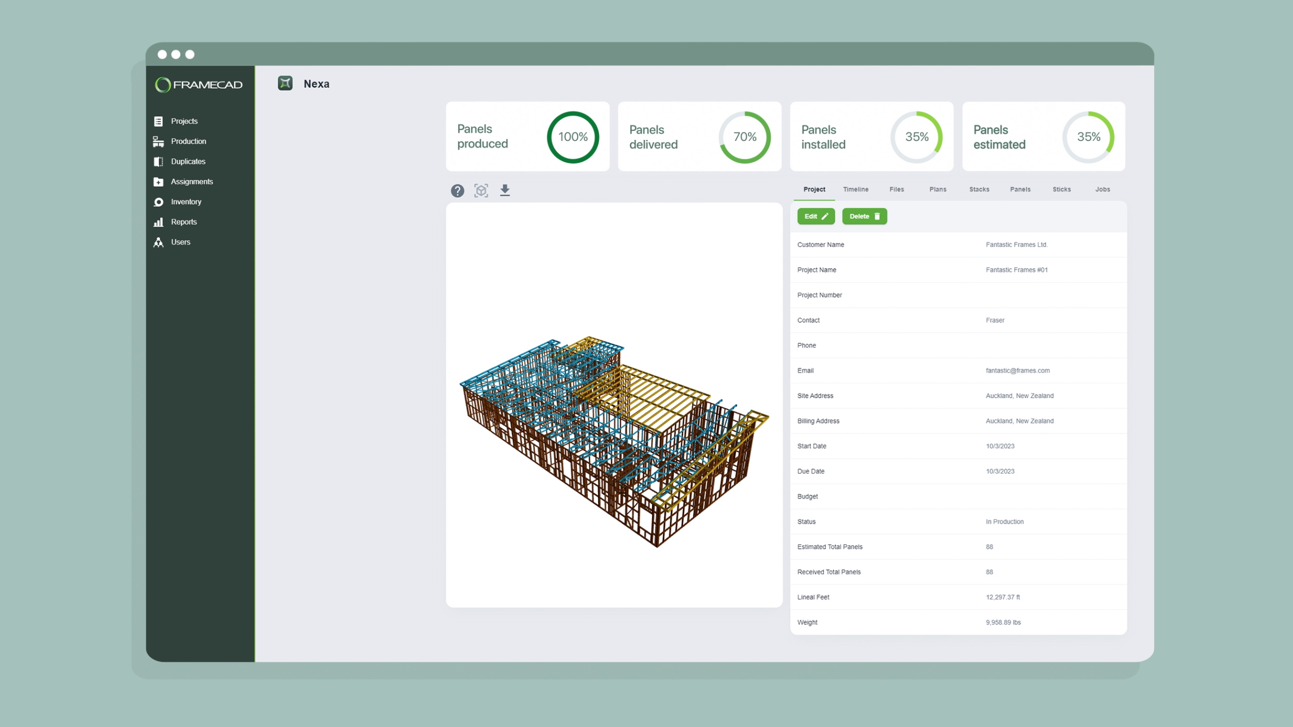 FRAMECAD Nexa | Production Management for Steel Framing